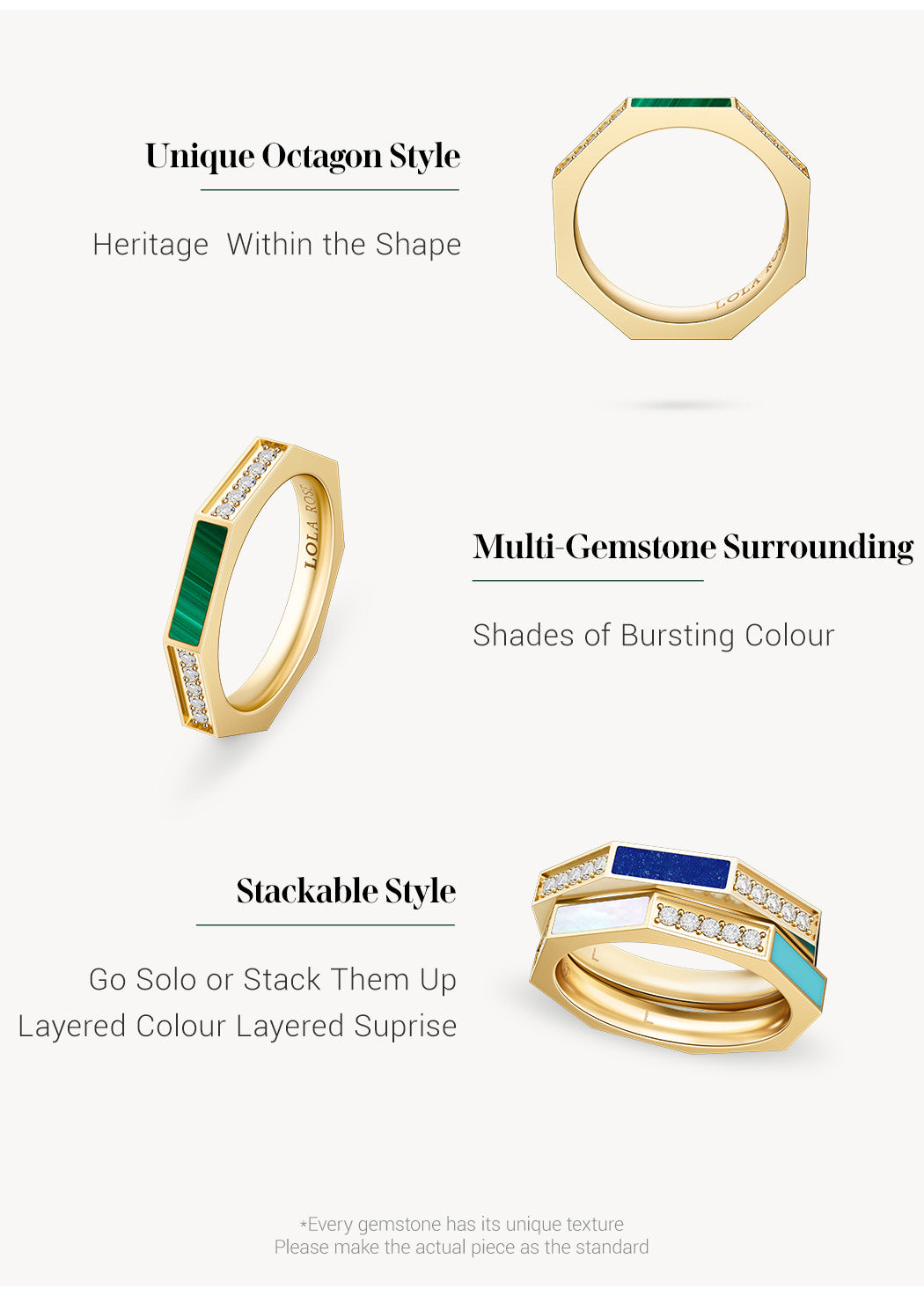 Octagon Ring with Multi Gemstone - Lola Rose Jewellery